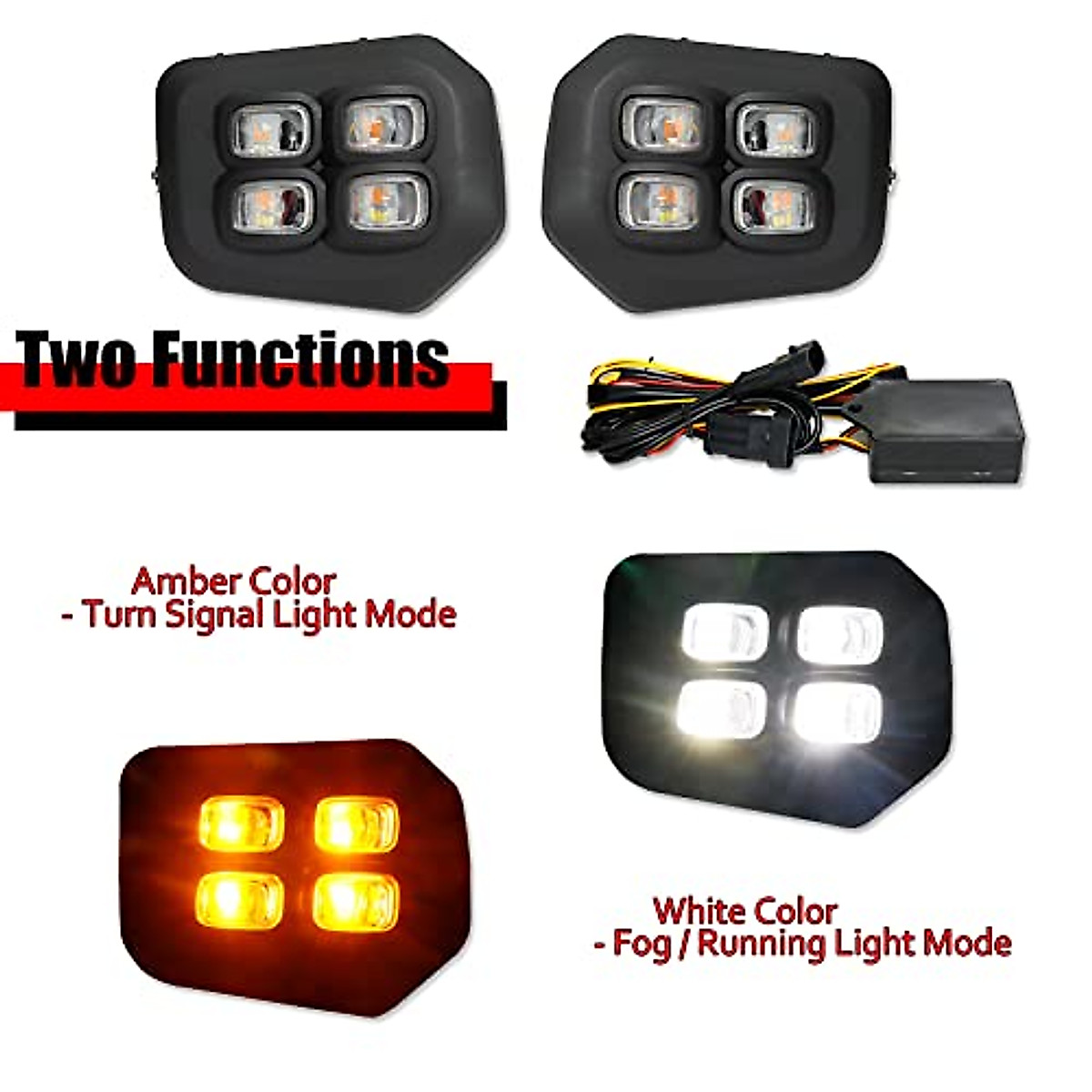GTINTHEBOX for 2016 2017 2018 2019 2020 2021 2022 Toyota Tacoma 4-Eyes DRL LED Fog Lights Amber Turn Signal Lamps White Daytime Running Lights