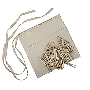 Nickanny's Cotton Apron, Clothesline, and Natural Heavy Duty Wood Clothespins w/Metal Spring Set (Apron Pins)