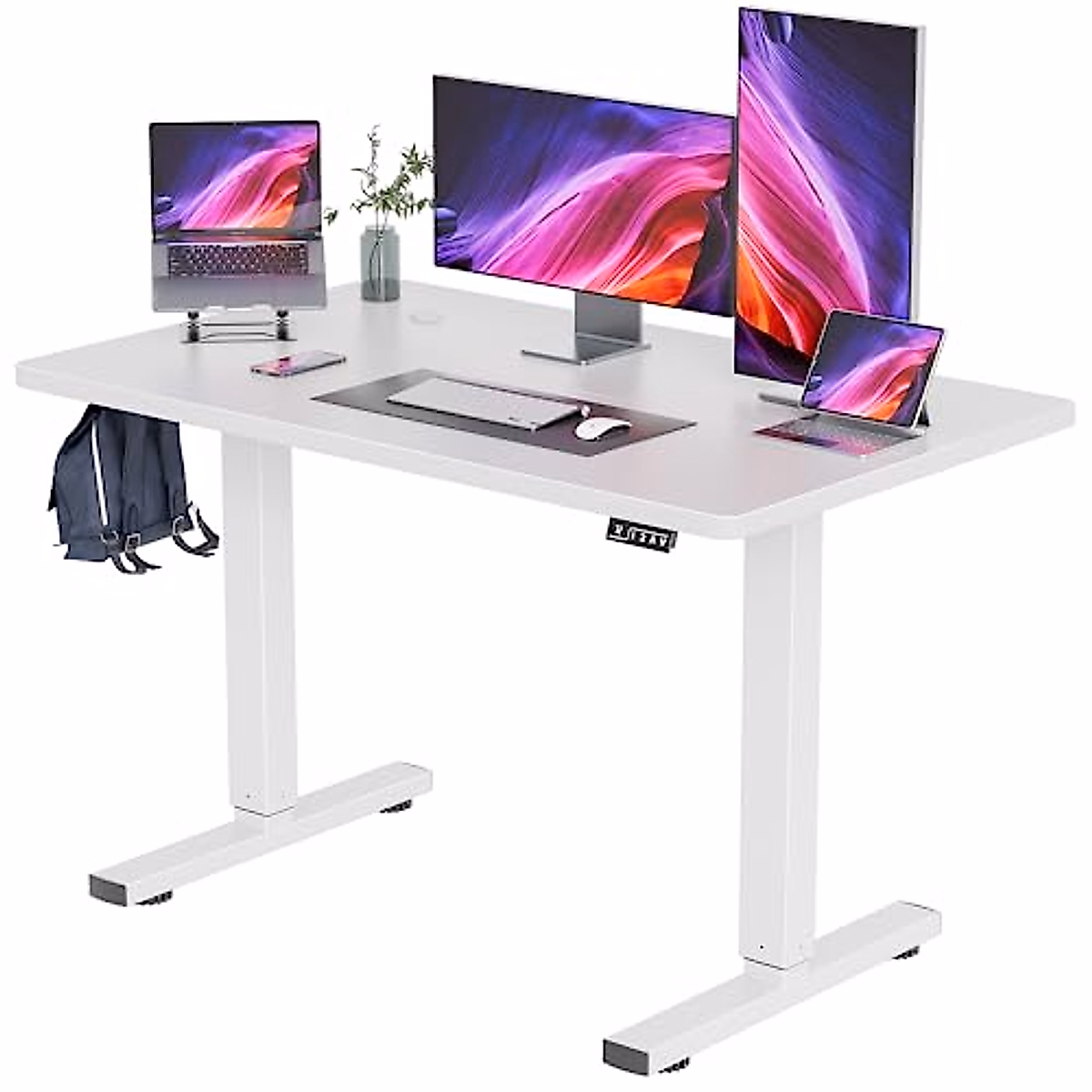 YESHOMY Height Adjustable Electric Standing Desk 48 inch Computer Table, Home Office Workstation, 48in, White Leg/White Top