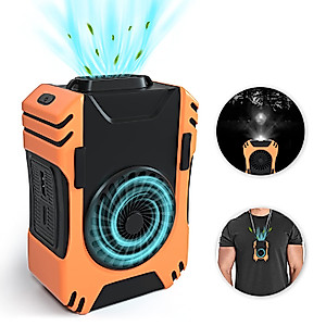Cof 4-in-1 Waist Clip on Fan Portable Personal Fan, USB Mini Necklace Fan, 3 Speeds, 5000mAh Rechargeable Battery Operated Fan for Outdoor Camping with LED SOS Function
