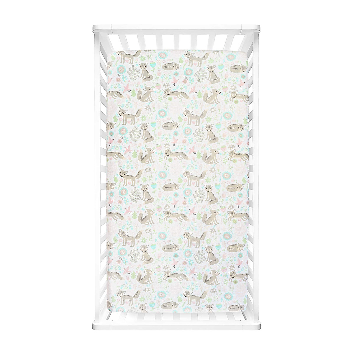 Lush Decor Baby Pixie Fox Soft & Plush Fitted Crib Sheet, 2 Pack, Multi, 28" W x 52" L + 9" Pocket - Baby Bedding - Geometric, Floral & Fox Crib Sheets - Woodland Nursery Decor - Baby Shower Presents