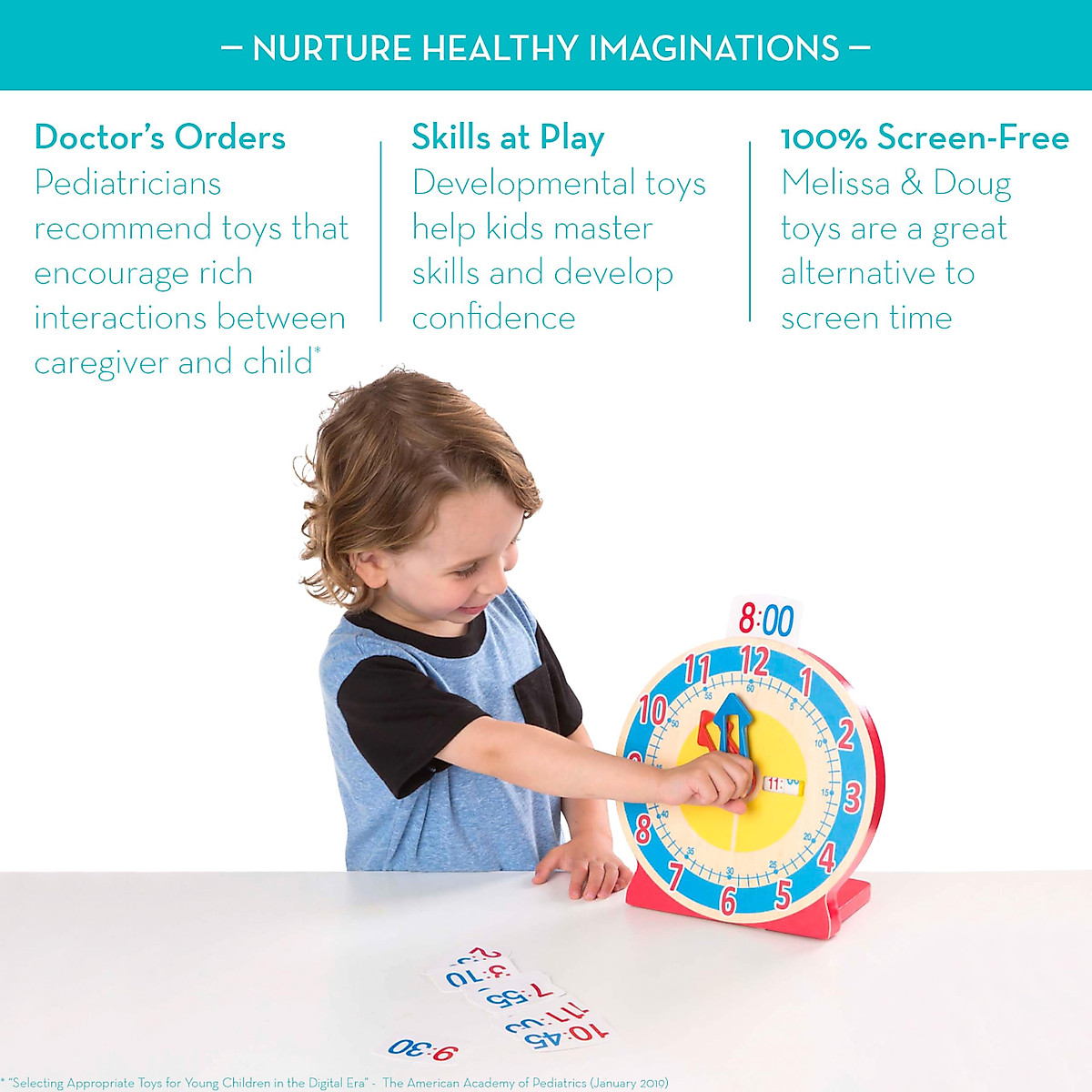 Melissa & Doug Turn & Tell Wooden Clock - Educational Toy With 12+ Reversible Time Cards , Red