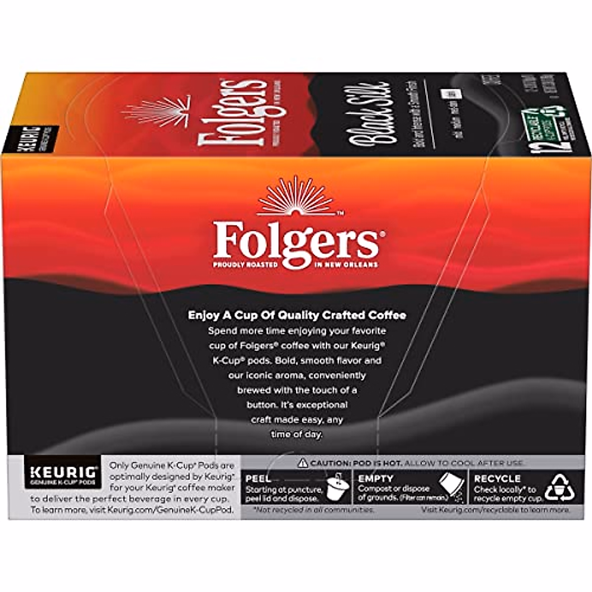 Folgers Black Silk Dark Roast Coffee, 12 Keurig K-Cup Pods