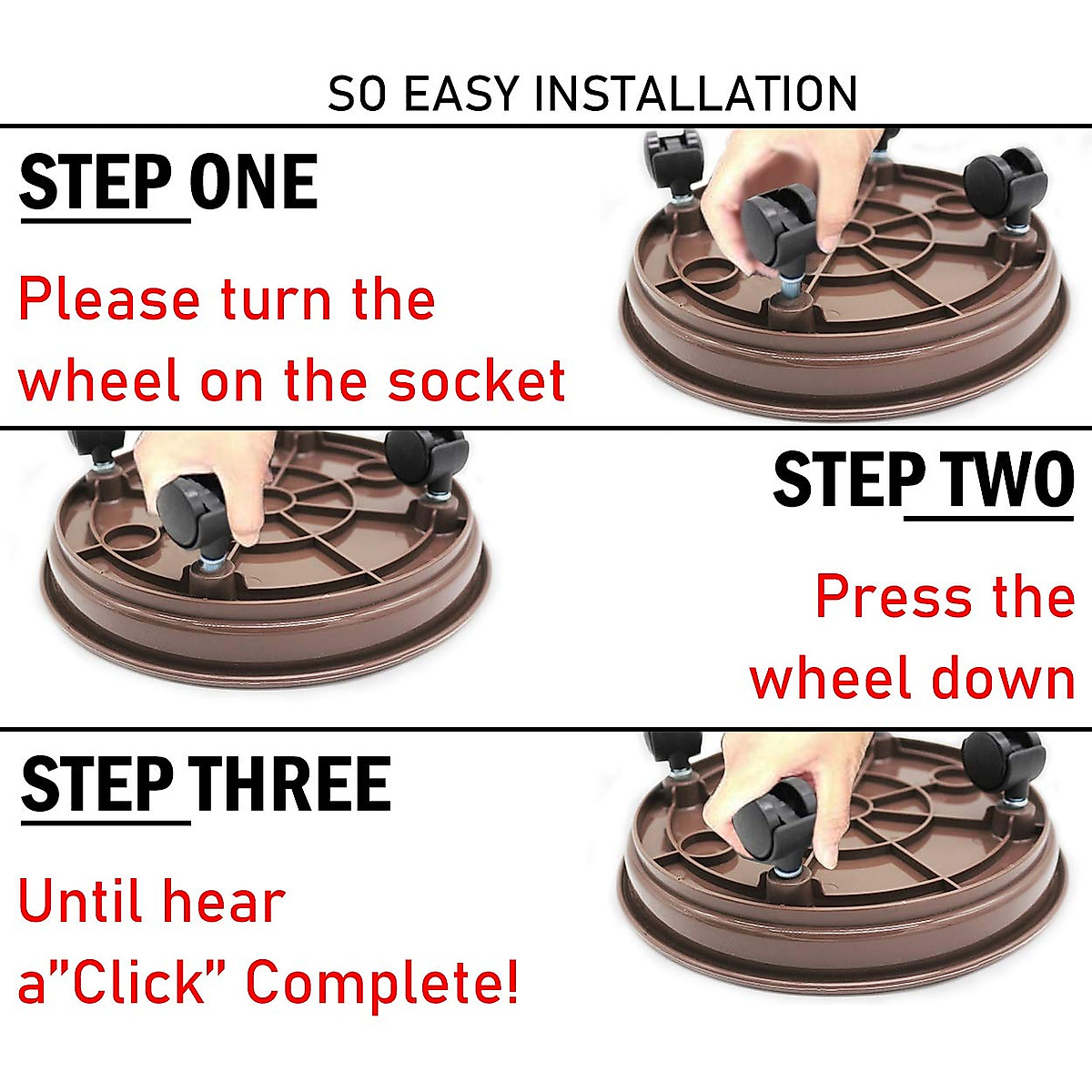 Amkoskr 2 Pack 15.5" Brown Plant Caddy with Easy Moving Caster Wheels Round Movable Planter Dolly Trolley Tray Pallet Outdoor Indoor Tree Flower Stand Planter