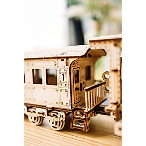 Wood Trick Wooden Toy Train Set with Railway - 34x7″ - Locomotive Train Toy Mechanical Model Kit - 3D Wooden Puzzles for Adults and Kids to Build - Engineering DIY Wooden Models for Adults to Build