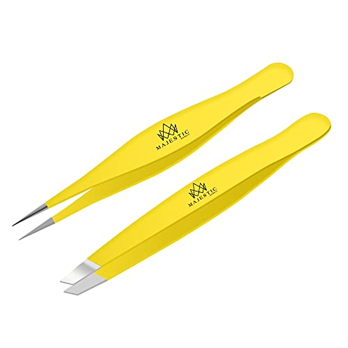 Majestic Bombay Fine Point + Slant Tweezers for Women and Men – Splinter Ticks, Facial, Brow and Ingrown Hair Removal–Sharp, Needle Nose, Surgical Tweezers Precision best tweezers for chin hair