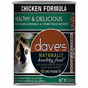 Dave's Pet Food Grain Free Wet Cat Food (Chicken), Made in USA Naturally Healthy Canned Cat Food, Added Vitamins & Minerals, Wheat & Gluten-Free, 12.5 oz (Case of 12)