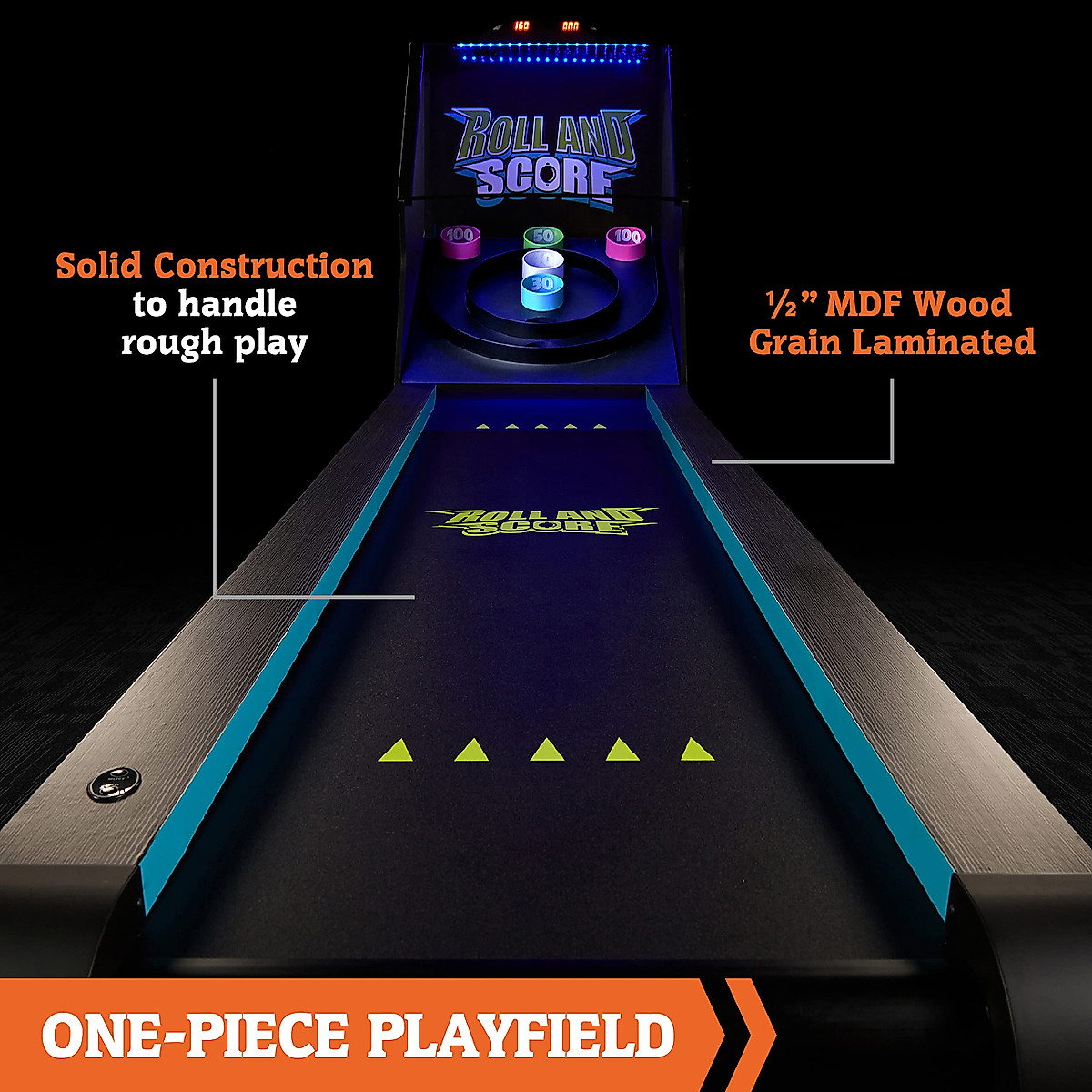 Hall of Games 108" Roll and Score with LED Lights and Electronic Scorer, Black/Blue, 9 Foot