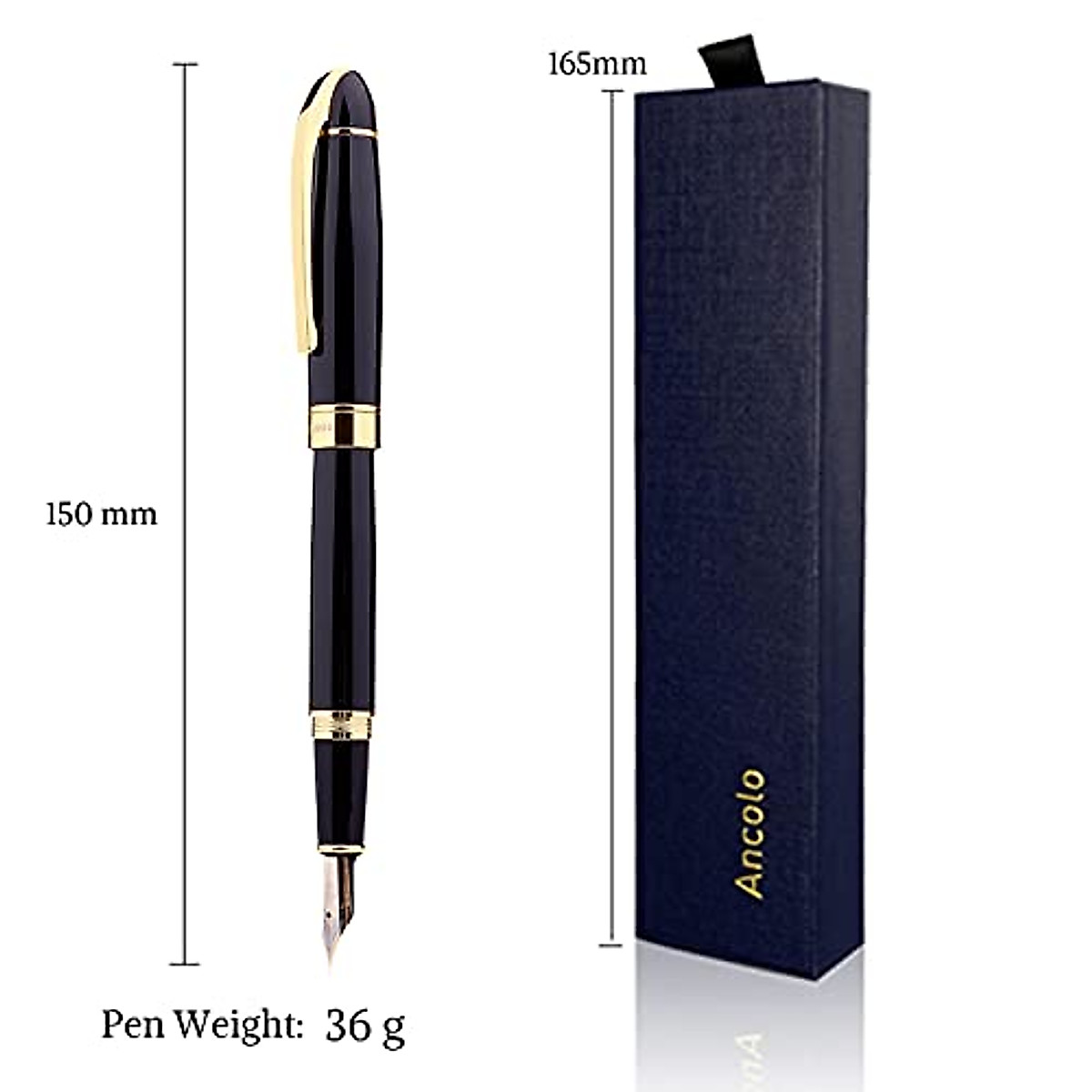 Ancolo Custom Black Fountain Pens-Luxury Refillable Elegant pens- with Extra10 Black Ink Refill, Engraved Personnal Name/Slogan/Phone Number, Perfect for Bank, Office, Hotel Lobbies 5 PCS/Pack