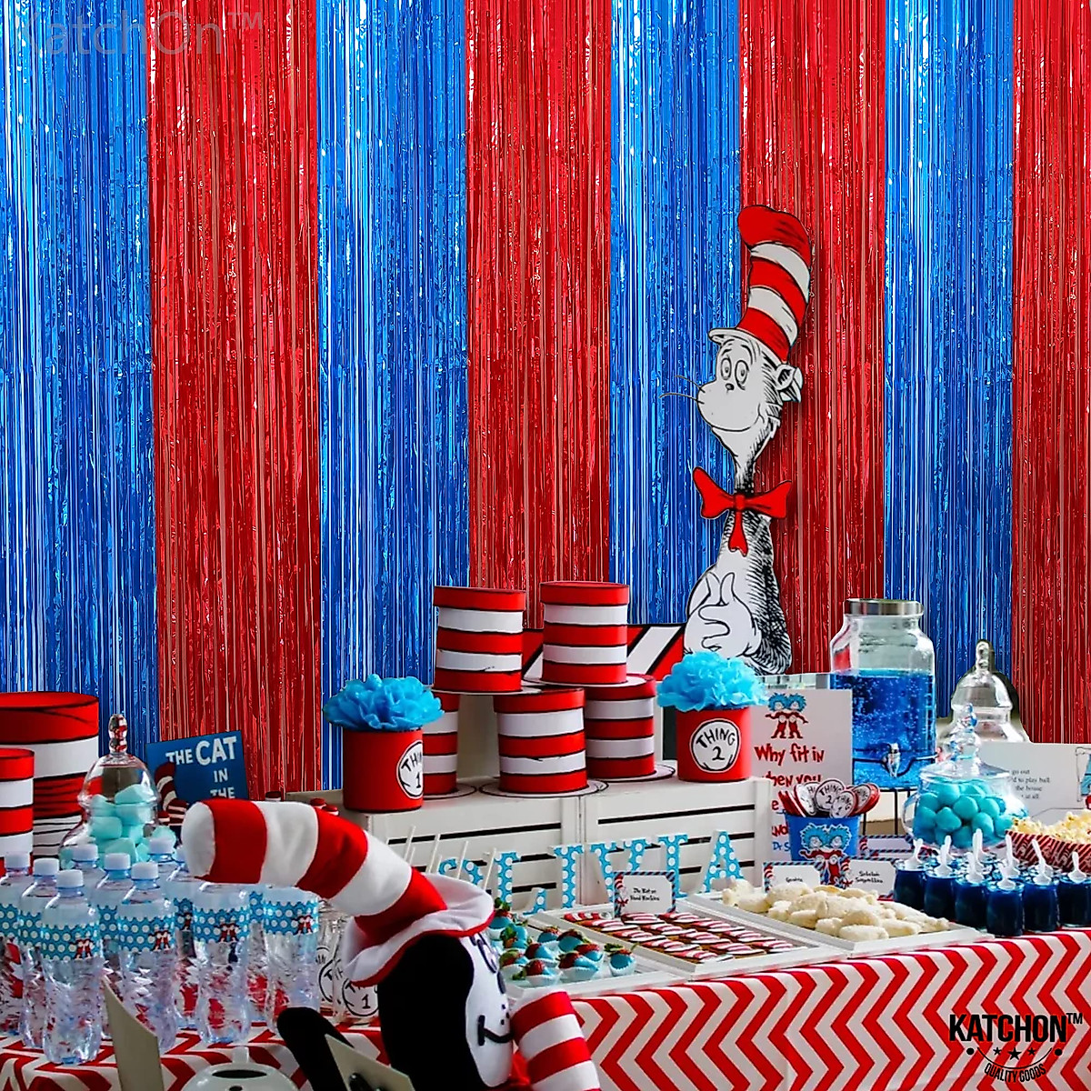 KatchOn, Red and Blue Streamers, Pack of 2 - Xtralarge, 8x3.2 Feet | Red and Blue Fringe Curtain, Red and Blue Party Decorations | Circus Theme Party Decorations | Red and Blue Carnival Decorations