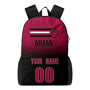 Miami Custom Backpack High Capacity,Add Personalized Name And Number, Backpack for Men Women,Basketball Bags for Teenagers
