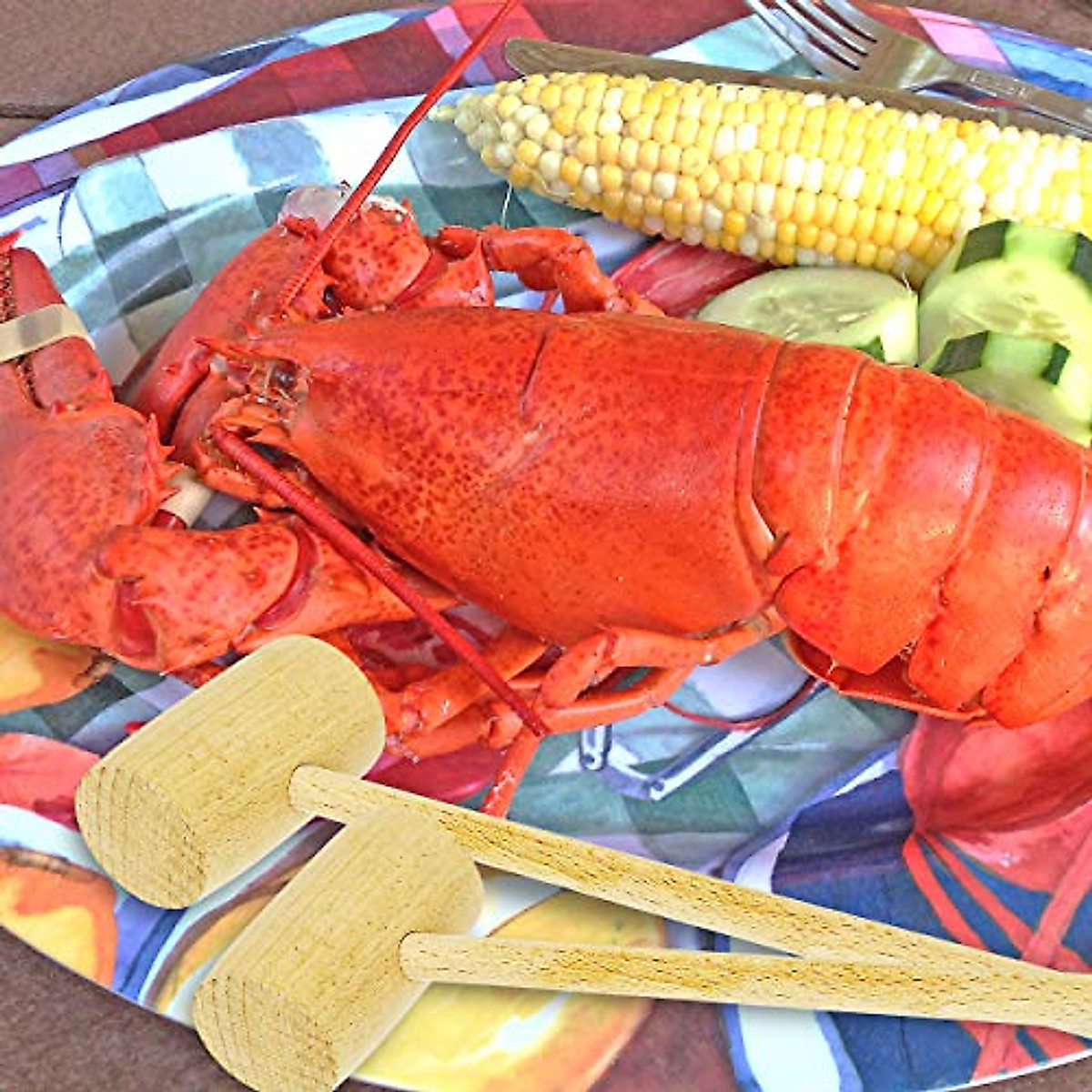 Southern Homewares Wooden Crab Mallet Seafood Lobster Shellfish Cracker Hardwood Hammer Set of 8