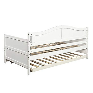 Lifeand Twin Wooden Daybed with Trundle Bed, Sofa Bed for Bedroom Living Room,White