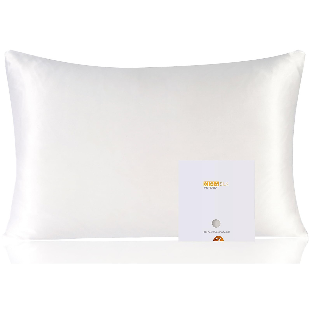 ZIMASILK 100% Pure Mulberry Silk Pillowcase for Hair and Skin Health,Soft and Smooth,Both Sides Premium Grade 6A Silk,600 Thread Count,with Hidden Zipper,1pc(Standard 20''x26'',White)