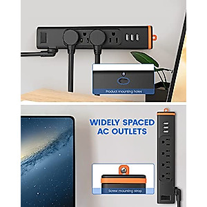 Power Strips Surge Protectors 【2 Pack】 6-Foot Long Black Outlets Surge Protector Outlet Flat Plug with 3 USB Ports 4 Outlet Extender 900J Overload Protection 1875W/15A Total 5V/3A Black