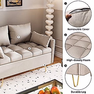 GAOMON 44”W Faux Leather Sofa, Couch with Heavy Duty Frame and Comfortable Cushion - Great for Living Room or Office Space in Beige