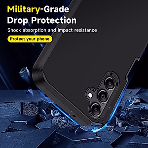 Huness 3 in 1 Case for Galaxy A14 with Tempered Glass Screen Protector, Camera Lens Protector and Silicone Protective Cover - Black