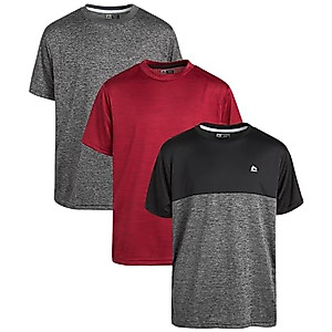 RBX Boys' Active T-Shirts - 3 Pack Short Sleeve Performance Dry Fit Tees - Workout Gym Shirts for Boys (8-16), Size 14-16, Red-Black