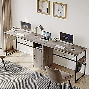 Bestier L Shaped Desk with File Cabinet Reversible Computer Desk 60'' Corner Desks Modern Long Desk 2 People Home Office Desk Study Workstation Table(Wash Grey)