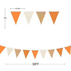 32Ft Orange Stripe Dot Triangle Flag Fabric Banner Cotton Pennant Garland Bunting Streamer for Fall Decor Autumn Wedding Birthday Party Thanksgiving Day Home Nursery Outdoor Garden Hanging Decoration