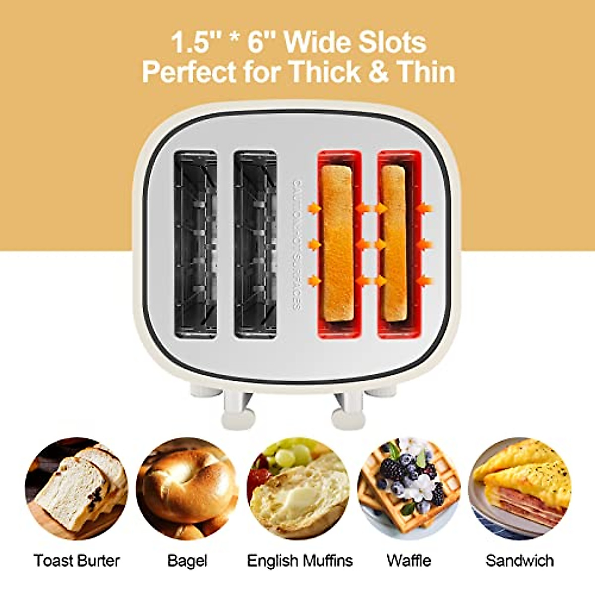 Anfilank 4-Slice Toaster, 1.5" Extra Wide Slots, Retro Stainless Steel with High Lift Lever, Cancel, Bagel, Defrost Function, Removal Crumb Tray, 6-Shade Settings, Dual Independent Control Panel, (Cream)