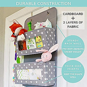 Vesta Baby Nursery Bundle - Matching Gray Cotton Rope Moses Changing Basket Set & Over The Door Hanging Organizer