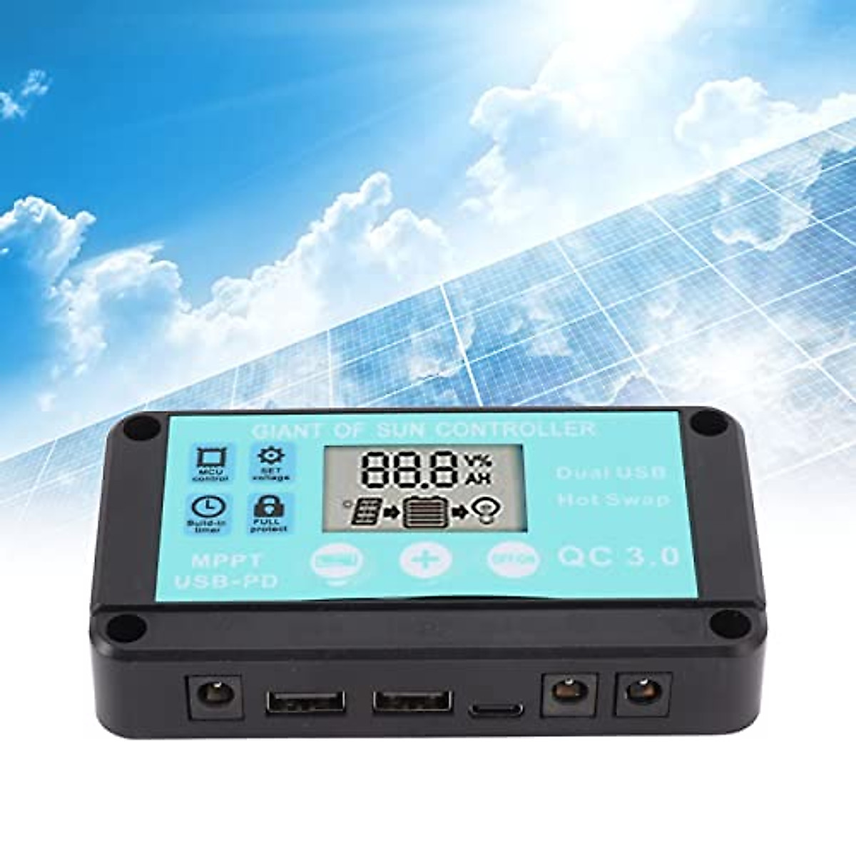 MPPT Regulator, Accurate Solar Charge Controller No Power Start Easy To Install Short Circuit Protection for Household (10A)