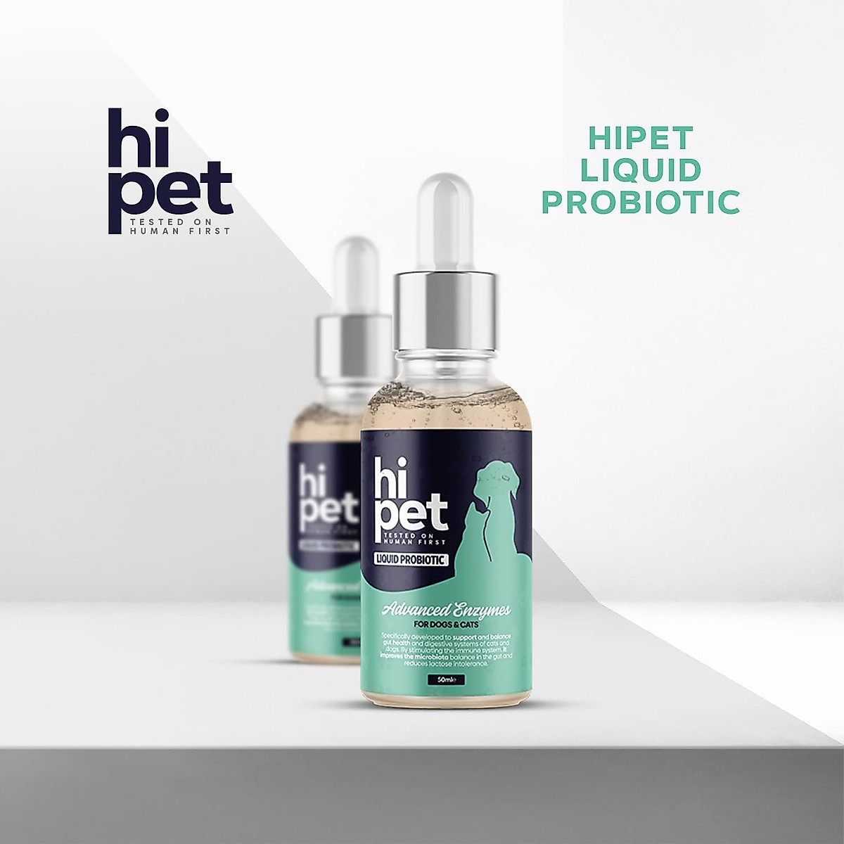 HiPet Liquid Probiotics for Dogs and Cats, Digestive Enzymes for Dogs, 13 Billion CFU/ML, Lactose Intolerance Formula for Pets, Cat and Dog Probiotics for Digestive Health, 1.7 Fl Oz