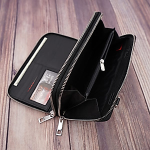 AG Wallets Women's Double Zipper RFID Leather Wristlet Wallet (Black Wax Finish)