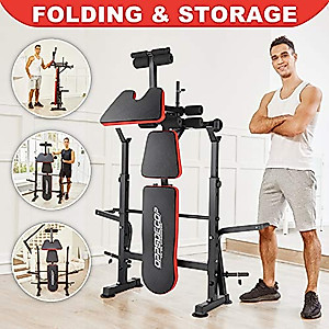 OppsDecor 600lbs Adjustable Weight Bench Workout Bench 5 in 1 Olympic Weight Bench Multi-Function Leg Developer Preacher Curl and Barbell Rack Incline Backrest for Indoor Home Gym Fitness Exercise Equipment