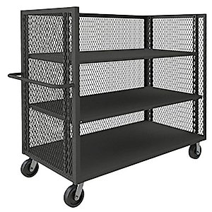 Durham 14 Gauge Steel 3-Sided Mesh Truck, 3ST-EX3060-2AS-95, 2 Shelves, 2000 lbs Capacity, 30-3/8" Length x 60-1/2" Width x 56-7/16" Height