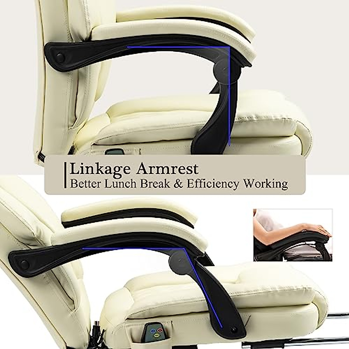 ONPNO Ergonomic Office Chair with Massager, Heated Office Chair Reclining Massage Desk Chair, Home Office Desk Chair w/Foot Rest, Padded Armrest, Height Adjustable Swivel Work Chair (White)