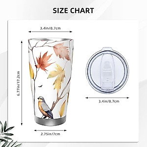 AYCZN Watercolour Birds On Branch 20 OZ Tumbler Stainless Steel Travel Coffee Mug, Vintage Autumn Tree Insulated Water Bottle with Lid and Straws Leakproof Thermal Cup