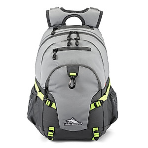 High Sierra Loop Backpack, Travel, or Work Bookbag with tablet sleeve, One Size, Steel Grey/Mercury/Neon Green