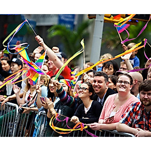 100pcs Rainbow Ribbon Stick Wands with Gold Bell, Multi-Colored Fairy Wish Wands Party Rhythm Send-Off Idea Ribbon Streamers for Wedding, Bridal Shower, Pride Parade, Ceremony Exit Photo Props