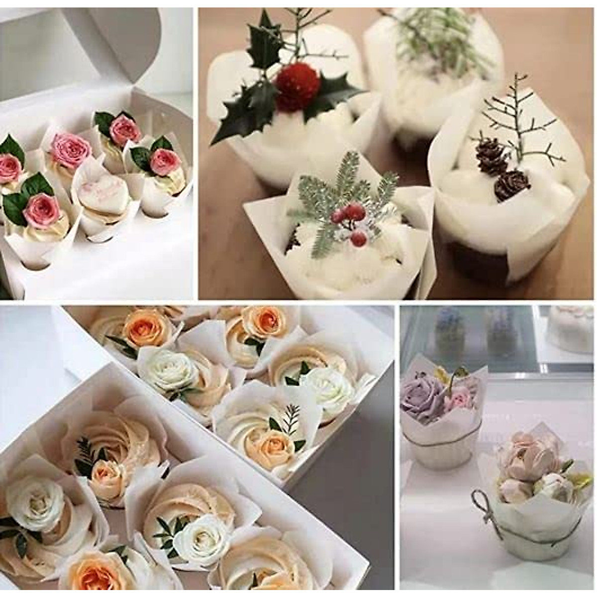 Leqi Baking Cups 100 Count Natural Cupcake Muffin Paper Liners Grease-Proof Wrappers for Wedding Birthday Christmas Party Baby Shower Anniversaries All Festivals (White)