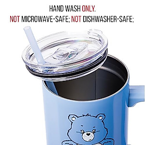 Silver Buffalo Care Bears Grumpy Bear Like I Care Stainless Steel Tumbler with Handle and Straw, Fits in Standard Cup Holder, 40 Ounces