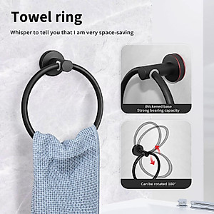 23.6 in Towel Bar Set, 5 Piece Matte Black Stainless Steel Bathroom Hardware Set Include Towel Bar, Toilet Paper Holder, Towel Ring, 2 Robe Towel Hooks, Bathroom Accessory kit