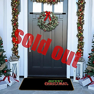 ENCHAN Christmas Door Mat Xmas Welcome Merry Christmas Non-Slip and Washable Winter DoormatParty Decoration Black Doormat Porch Entrance Mat 17x29 Inches