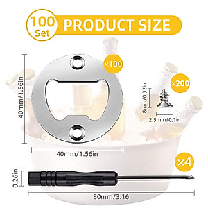 Ohiyoo 100 Set Bottle Opener Insert DIY Bottle Opener Hardware Stainless Steel Metal Bottle Opener Insert Kits Silver Resin Bottle Opener Hardware Beer Bottle Opener DIY Hardware (Silver, 100 Set)