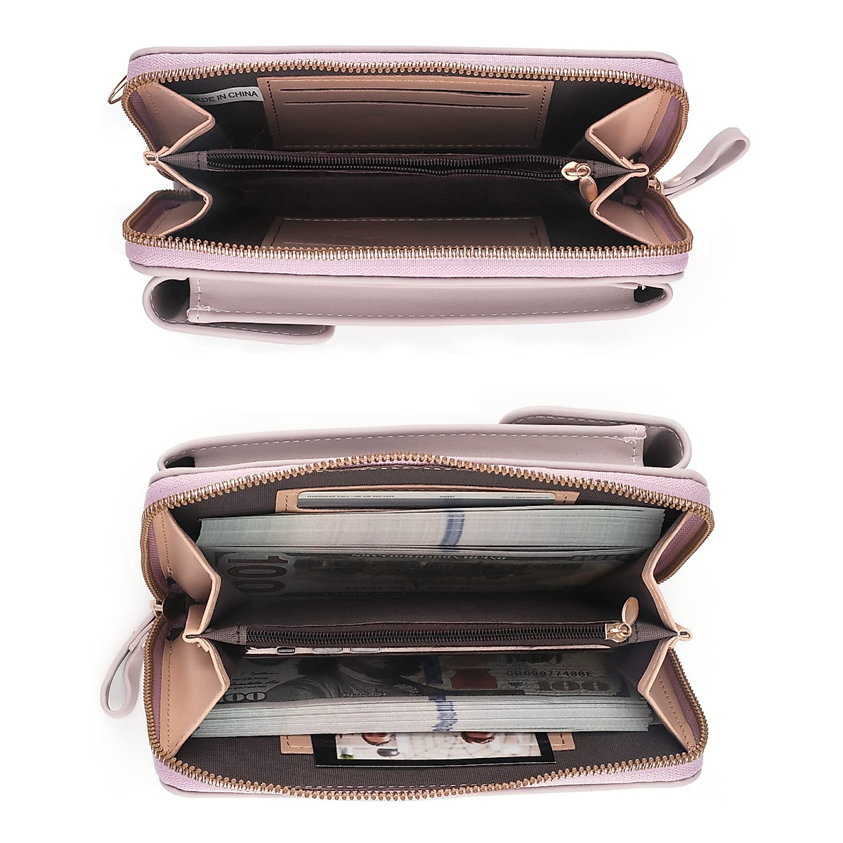 Ndsox Small Crossbody Bag Cell Phone Purse for Women, PU Leather Mini Messenger Shoulder Handbag Wallet with Credit Card Slots for Travel Vacation Daily, Light Purple