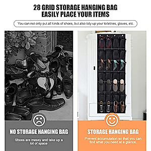 GENGXIN 28 Pockets Over The Door Shoe Organizer Hanging Narrow Closet Door, Door Large Capacity, Hanging Shoe Organizer for Closet Hanging Shoe Holder Hanger with 4 Metal Hooks