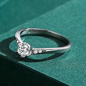 Cpallie 925 Sterling Silver Ring Round Solitaire Engagement Ring for Women Clarity Brilliant Cubic Zirconia Ring Wedding Promise Ring for Her-1511-6