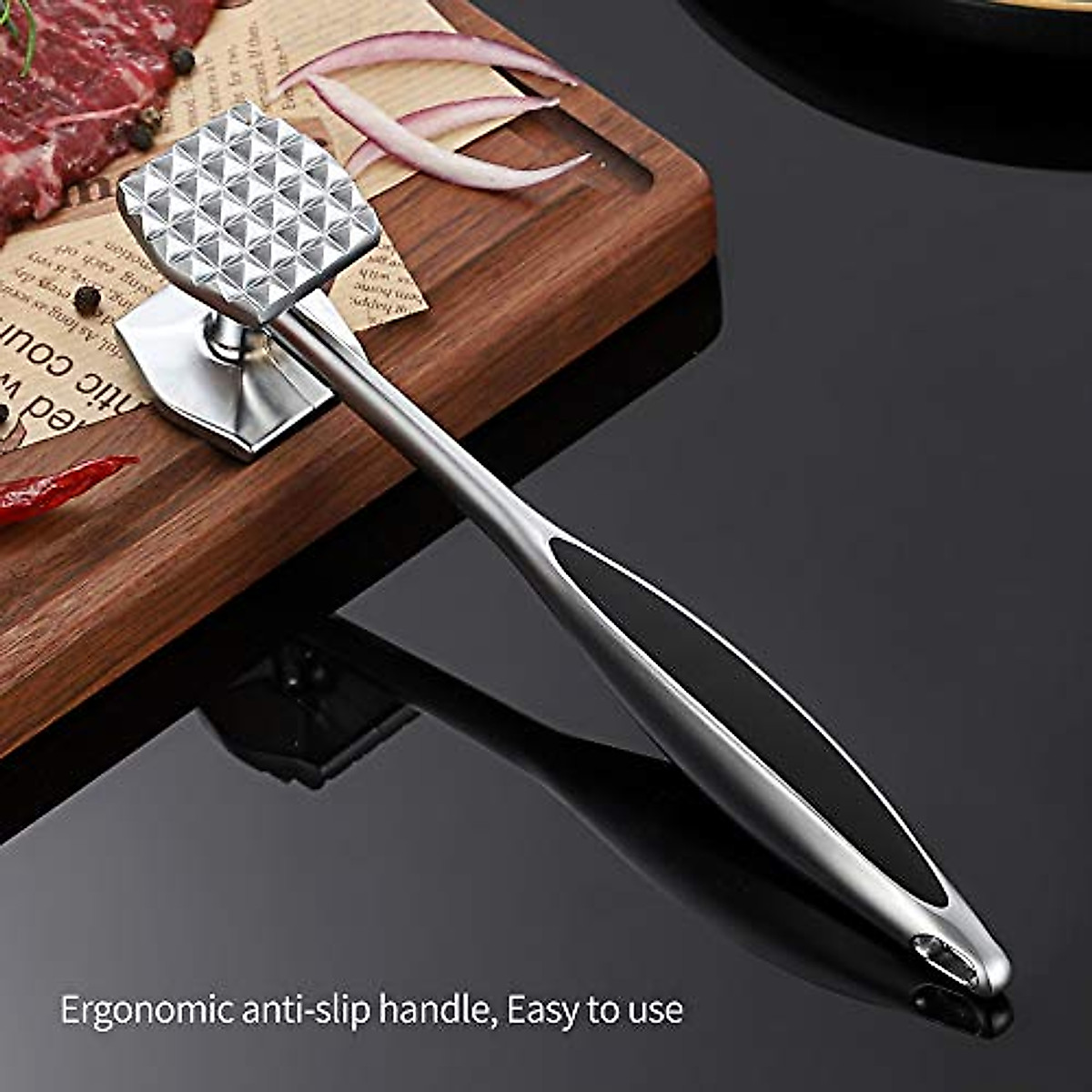 AOWOTO Meat Tenderizer Hammer Mallet Tool Pounder For Tenderizing Steak Beef And Poultry. With Rubber Comfort Grip Handle