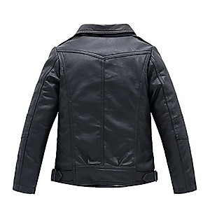 LJYH Children Collar Motorcycle Faux Leather Coats Kids Bomber PU Soft Leather Jackets Black 4-5yrs
