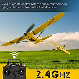 VOLANTEXRC RC Plane Trainer Sport Cub 3CH Remote Control Airplane with Prop Saver, 6-Axis Gyro Stabilizer & 3 Modes to Fly, Radio Controlled Aircraft RTF for Beginners, Kids and Adults (400mm,Yellow)