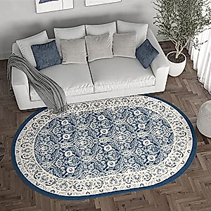 Tillie Dark Blue 5x8 Oval Area Rug - Area Rugs for Living Room Bedroom Dining Room Entryway Kitchen Bath Indoor Entry - Floral Carpet - Alfombras para Salas