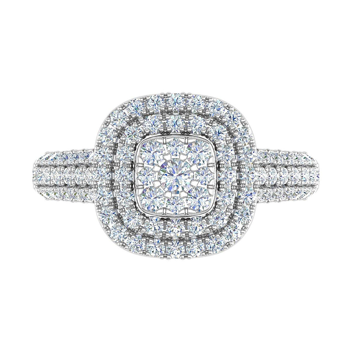 FINEROCK 1 Carat Cushion Shape Halo Diamond Engagement Ring in 10K White Gold (Ring Size 4.5)