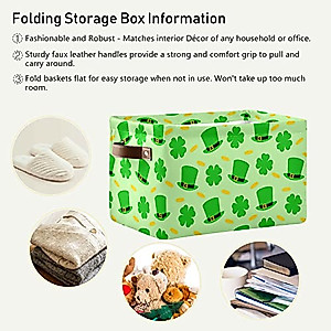 Foldable Storage Basket, Cube Organizer Bins St Patricks Day Leaf Hat Cube Bag Dual Handles for Closet Shelf