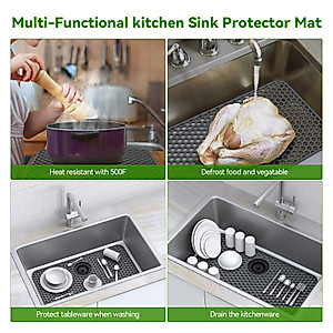 Silicone Sink Mat Toovem Kitchen Sink Mats 26''x14'' Sink Protectors for Kitchen Sink with Heat Resistant Flexible Stable for Bottom of Farmhouse Stainless Steel Porcelain Sink with Rear Drain